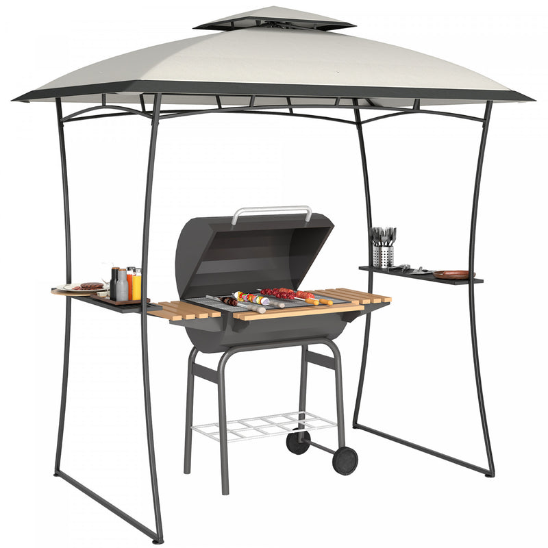 Outsunny Tonnelle De Barbecue A Deux Niveaux 8' X 5', Gris Clair - Brick
