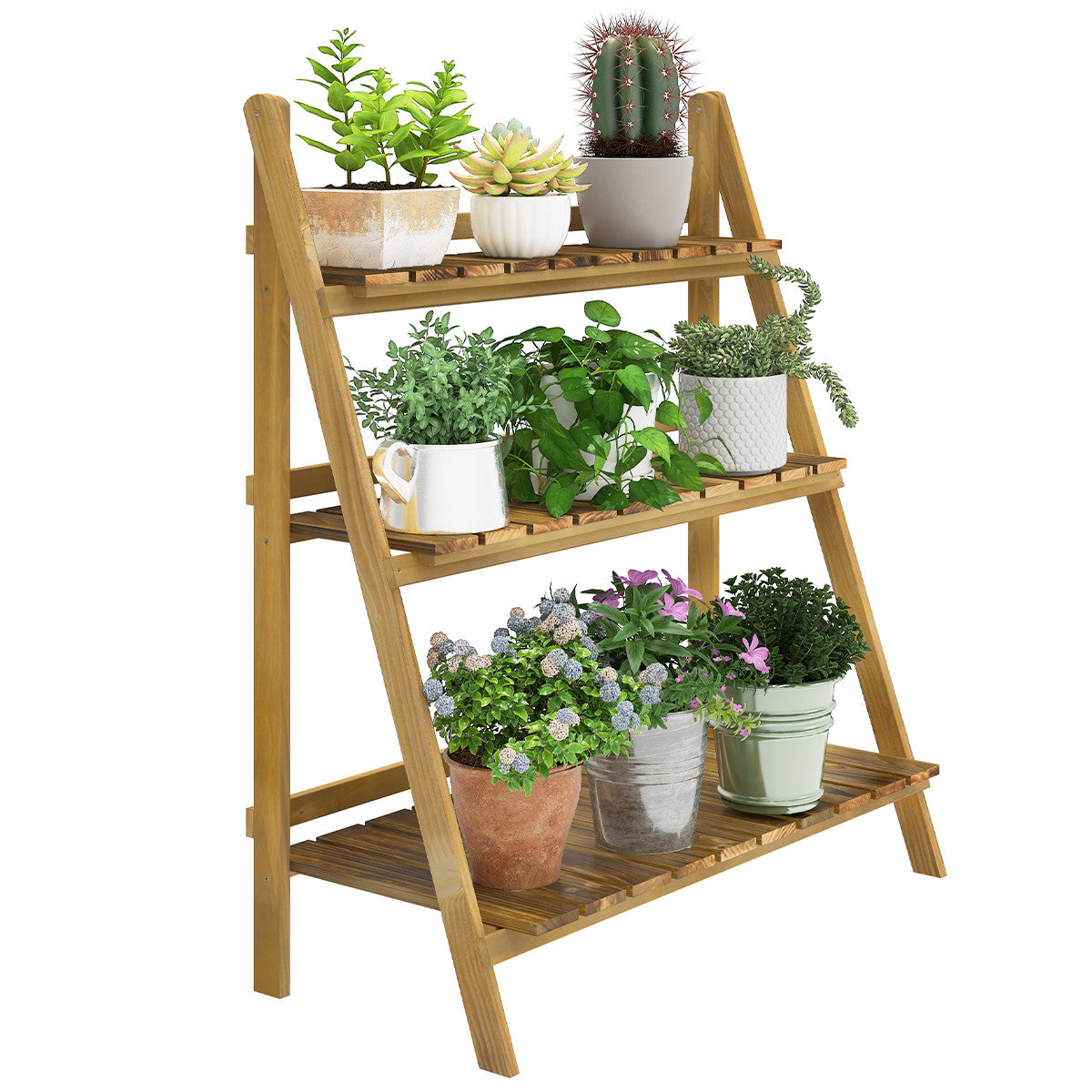 Outsunny Etagere a fleurs bois naturel - Brick