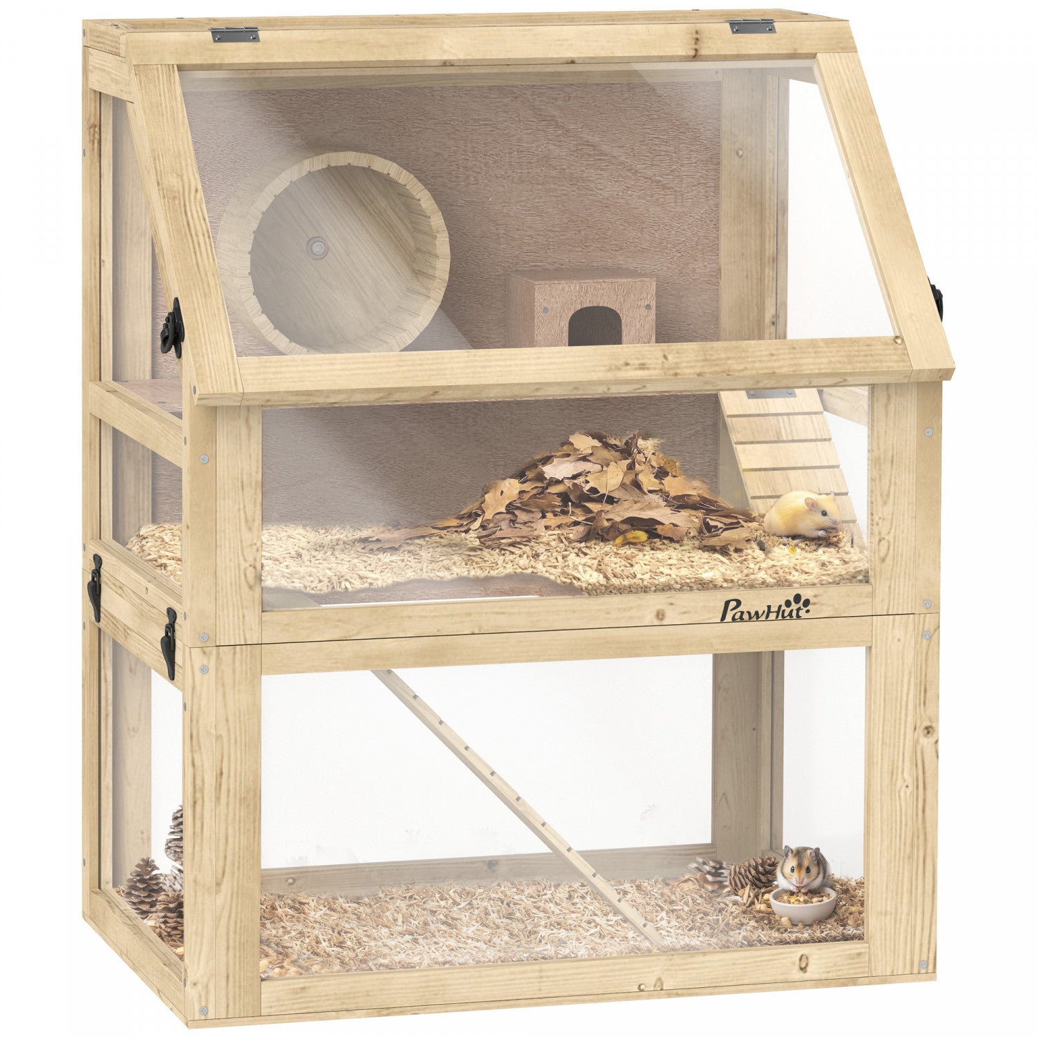 Cage en bois pour hamster, grande cage a 3 niveaux pour petits animaux ...