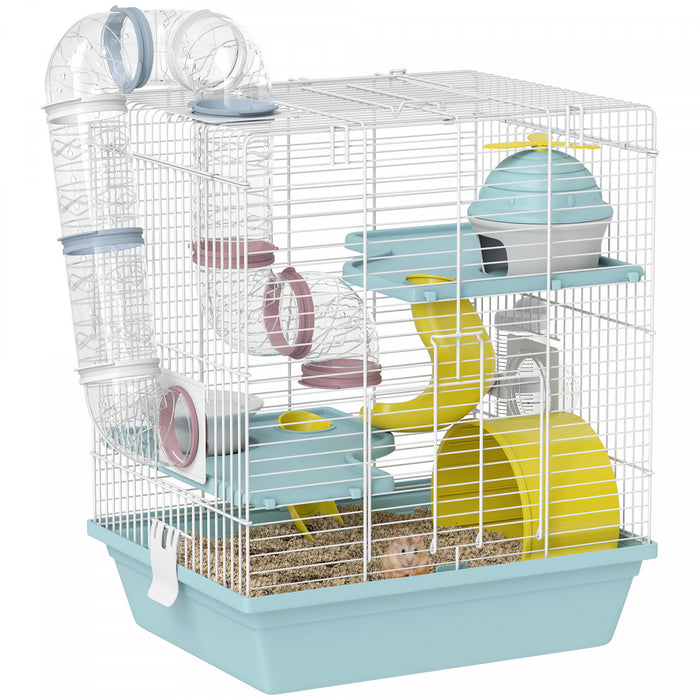 Cage a hamster a 3 niveaux avec roue d'exercice, tube de jeu - Brick