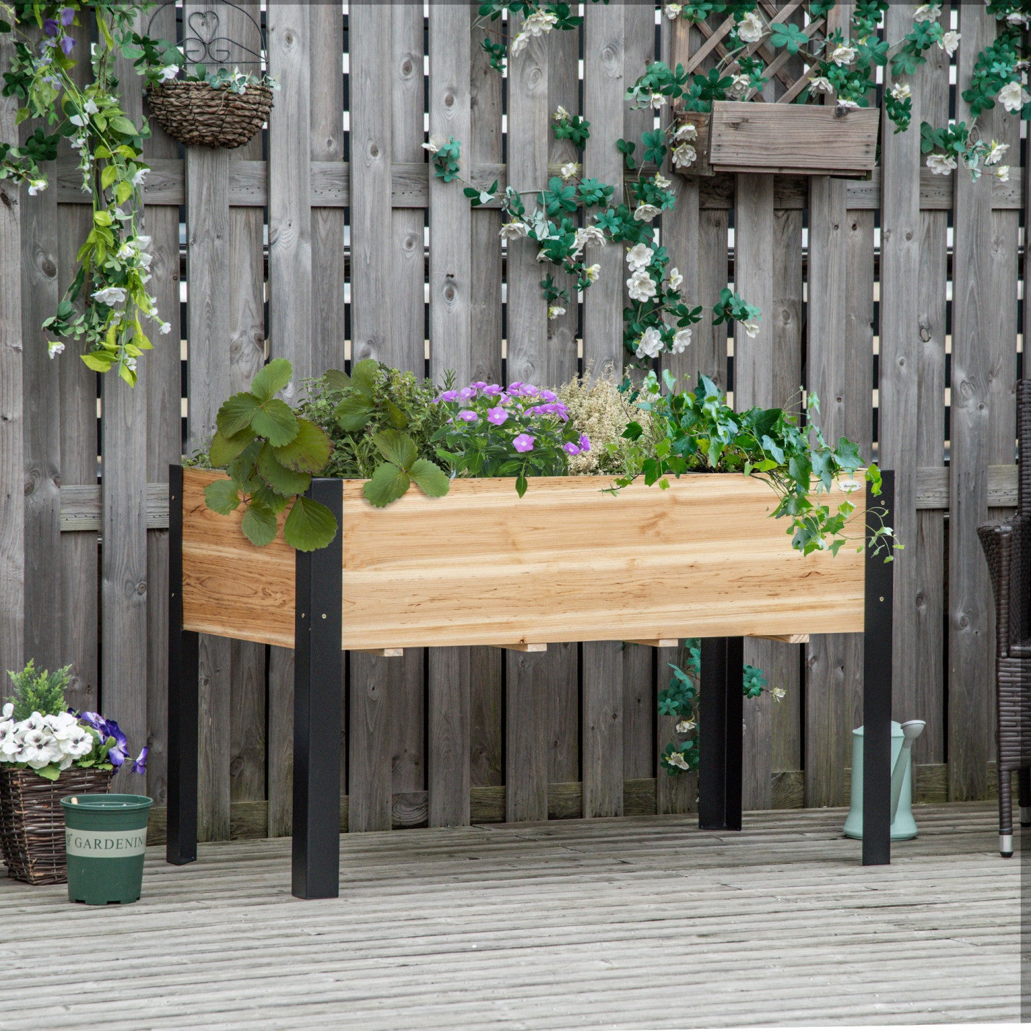 Outsunny 47''x24''x29'' Lit De Jardin Sureleve, Cadre Metallique, B ...