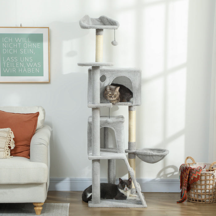 63 Inch Cat Tree with Sisal Scratching Posts, Light Grey - Brick