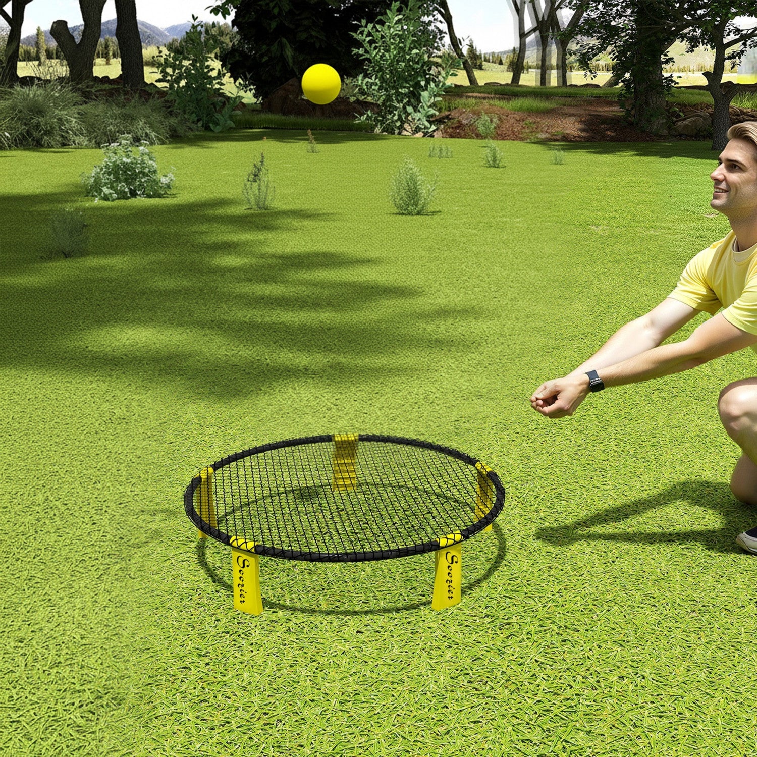 Soozier Jeu de balle a pointes, mini-jeux de plage avec filet rond - Brick