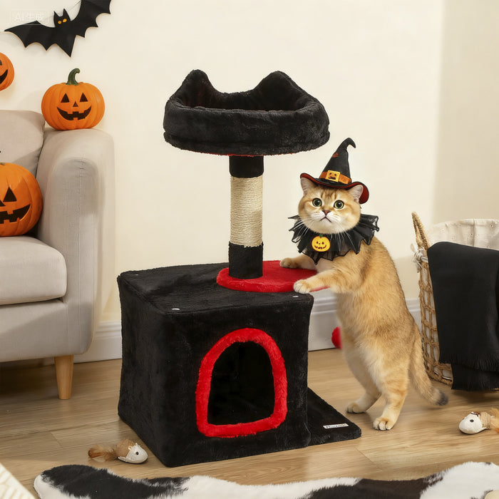 28" Gothic Cat Tree Tower for Indoor Cats, Red & Black - Brick