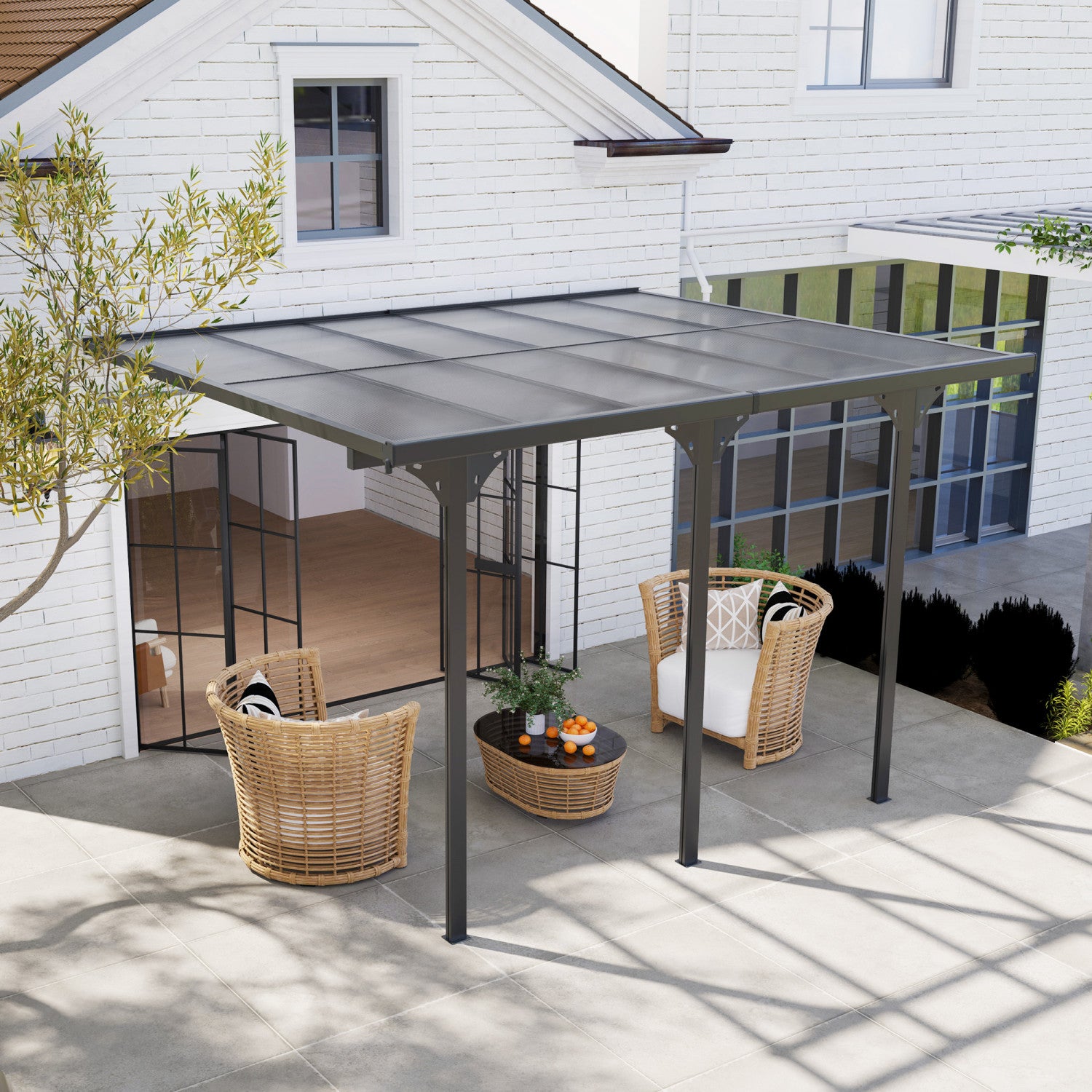 Outsunny 10'x12' Pergola A Toit Rigide En Polycarbonate Gazebo De T ...