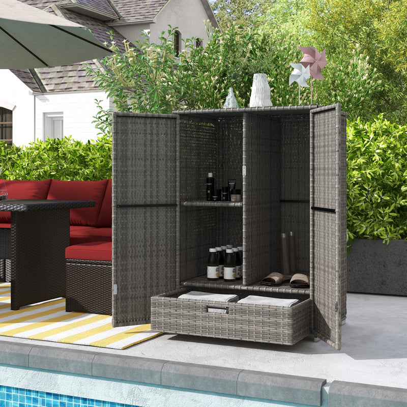 Outsunny Armoire De Rangement Exterieure En Osier Avec Etageres, Gr ...