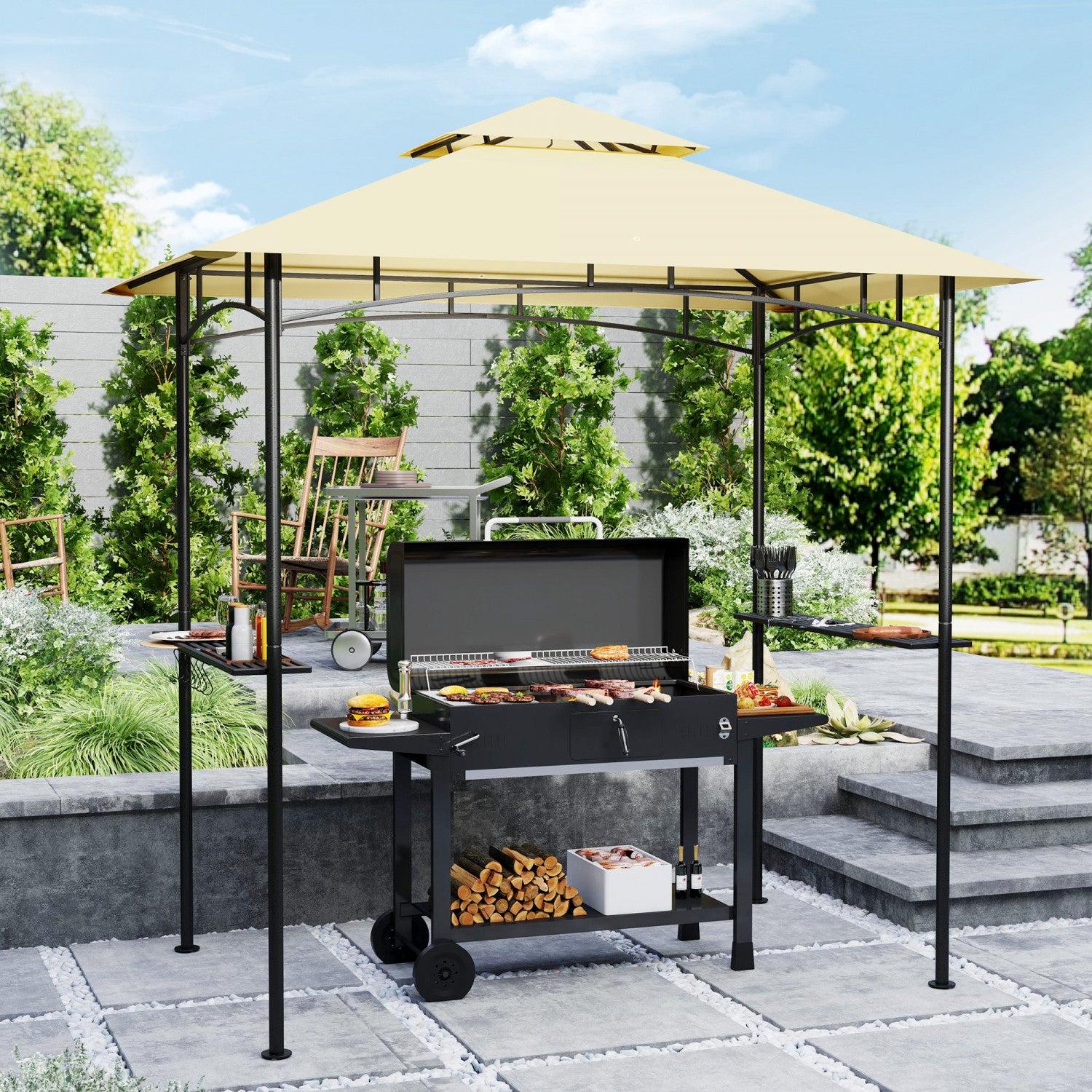 Outsunny Tonnelle De Barbecue A Deux Niveaux, 8' X 5', Beige - Brick