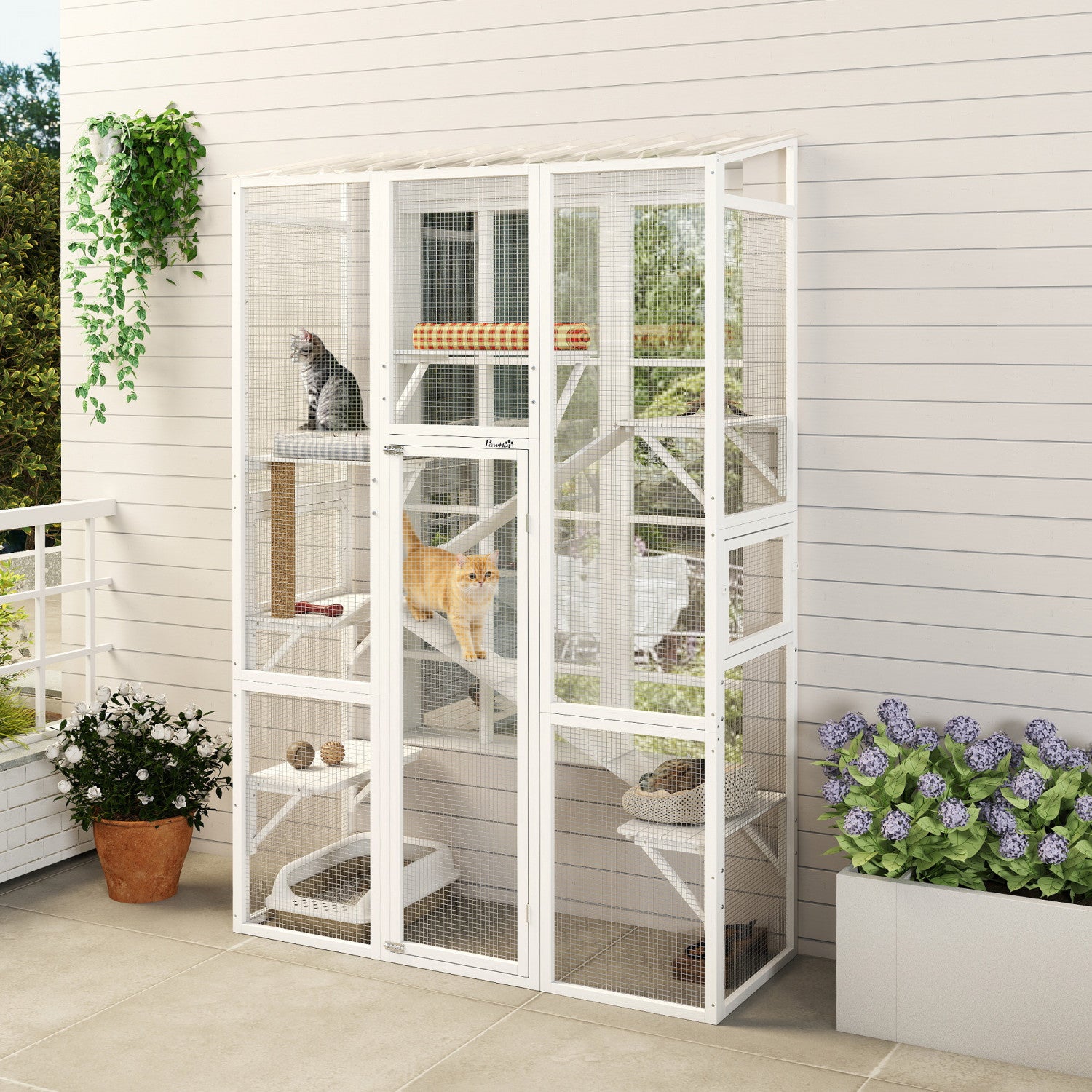 Grand Enclos Exterieur pour 2-3 Chatons, Blanc - Brick