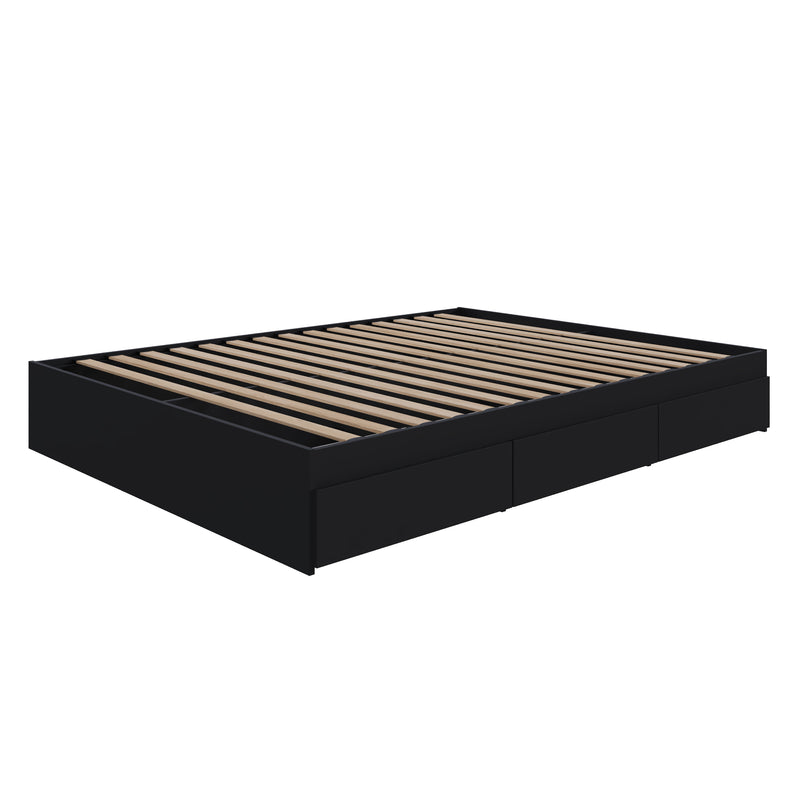 Lit plateforme double Nordika avec rangement - noir - Brick
