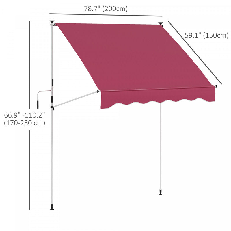 Outsunny 6.6'x5' Abri Solaire Retractable Manuel Pour Patio, Rouge Vin ...