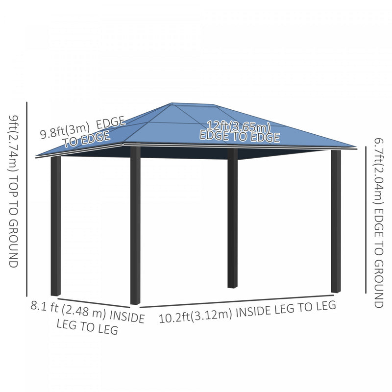 Outsunny Pavillon De Jardin Tonnelle Rigide Dim. 12'l X 9.75'l X 8 ...
