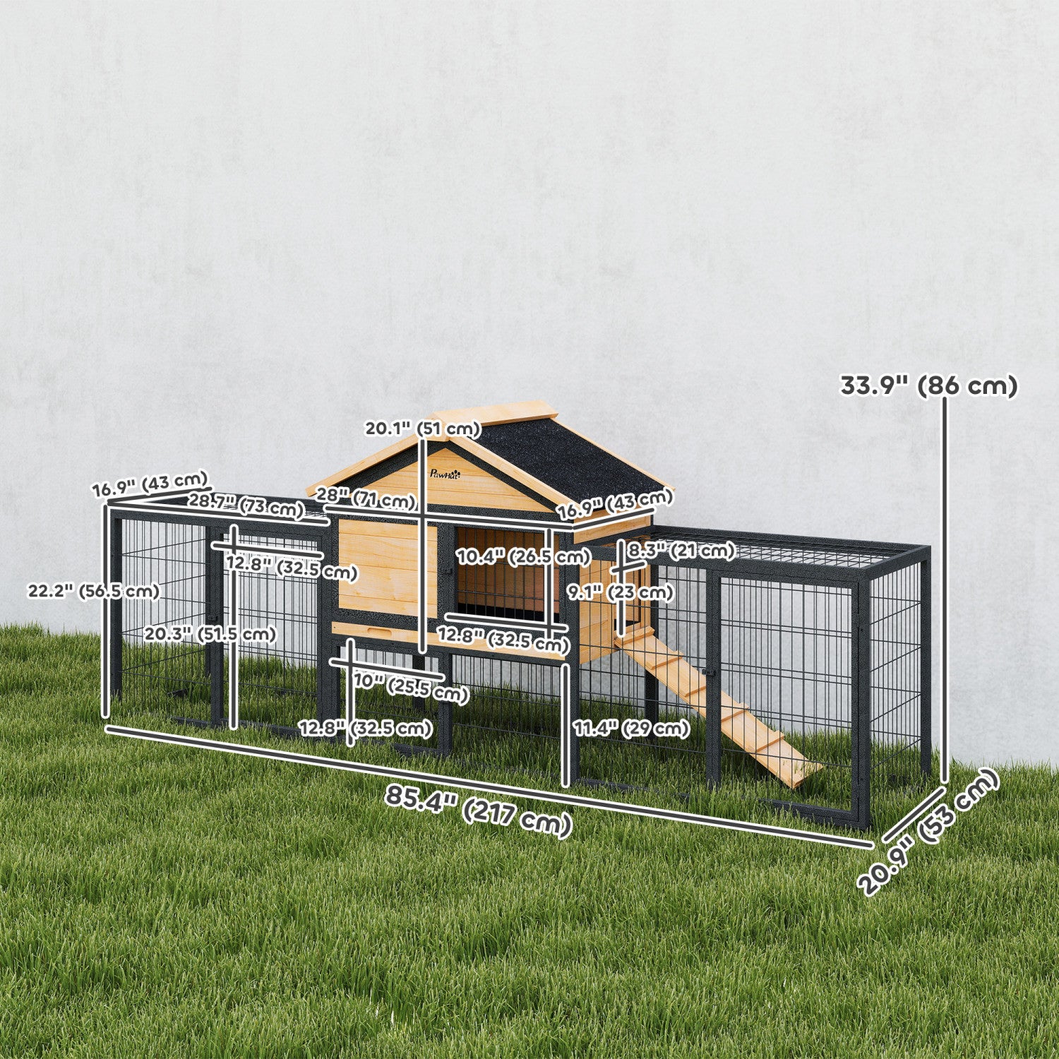 Clapier pour Lapins 217 cm, Grande Cage Exterieure en Bois avec Esp ...