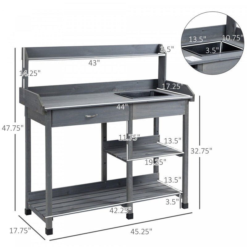 Outsunny Potting Bench Table Garden Work Bench Workstation With Dra ...
