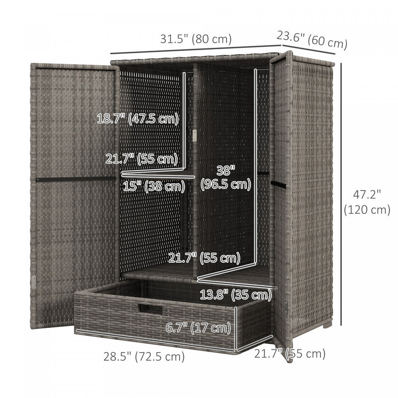 Outsunny Armoire De Rangement Exterieure En Osier Avec Etageres, Gr ...