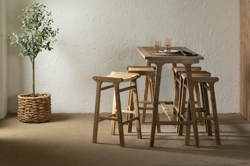 Ensemble de 2 tabourets bars Agave en rotin et en teck - rotin et n ...