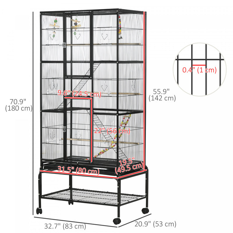 Cage A Oiseaux 71" Avec Roues, Perchoirs, Rampe, Etagere - Brick