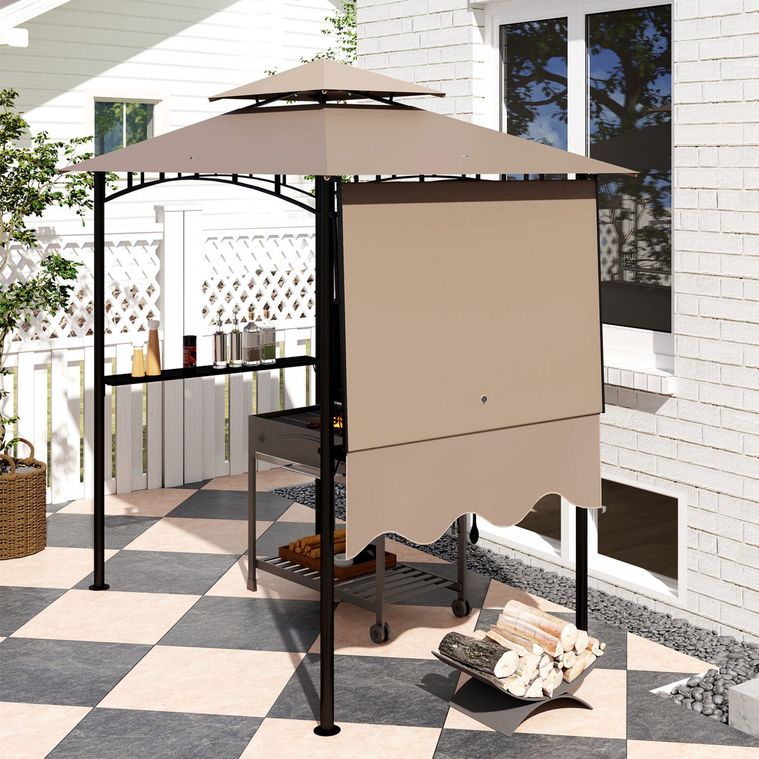 Outsunny Tonnelle De Barbecue 8' X 5', Abri Bbq A Deux Niveaux, Kaki ...