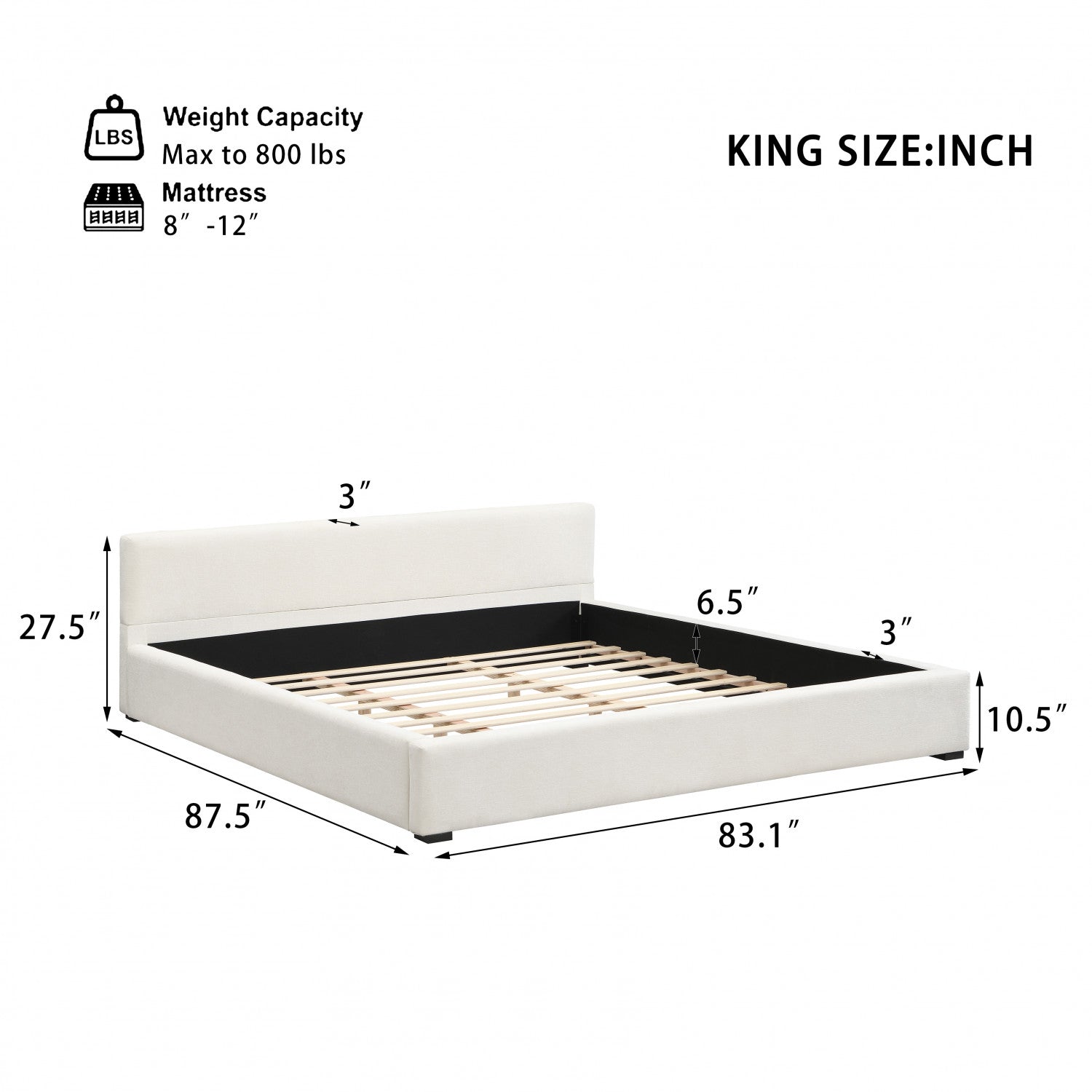 Charlotte Lit elegant avec revetement a bord large, Taille King, Beige ...