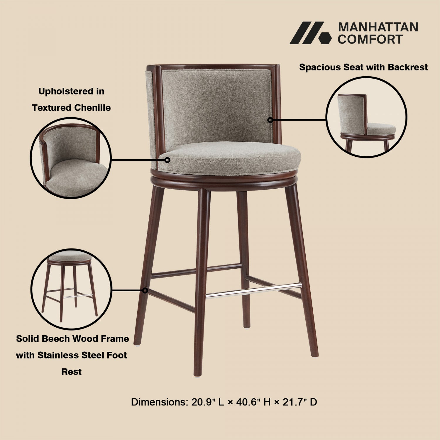 Tabouret de bar moderne en bois avec assise rembourree, coloris col ...