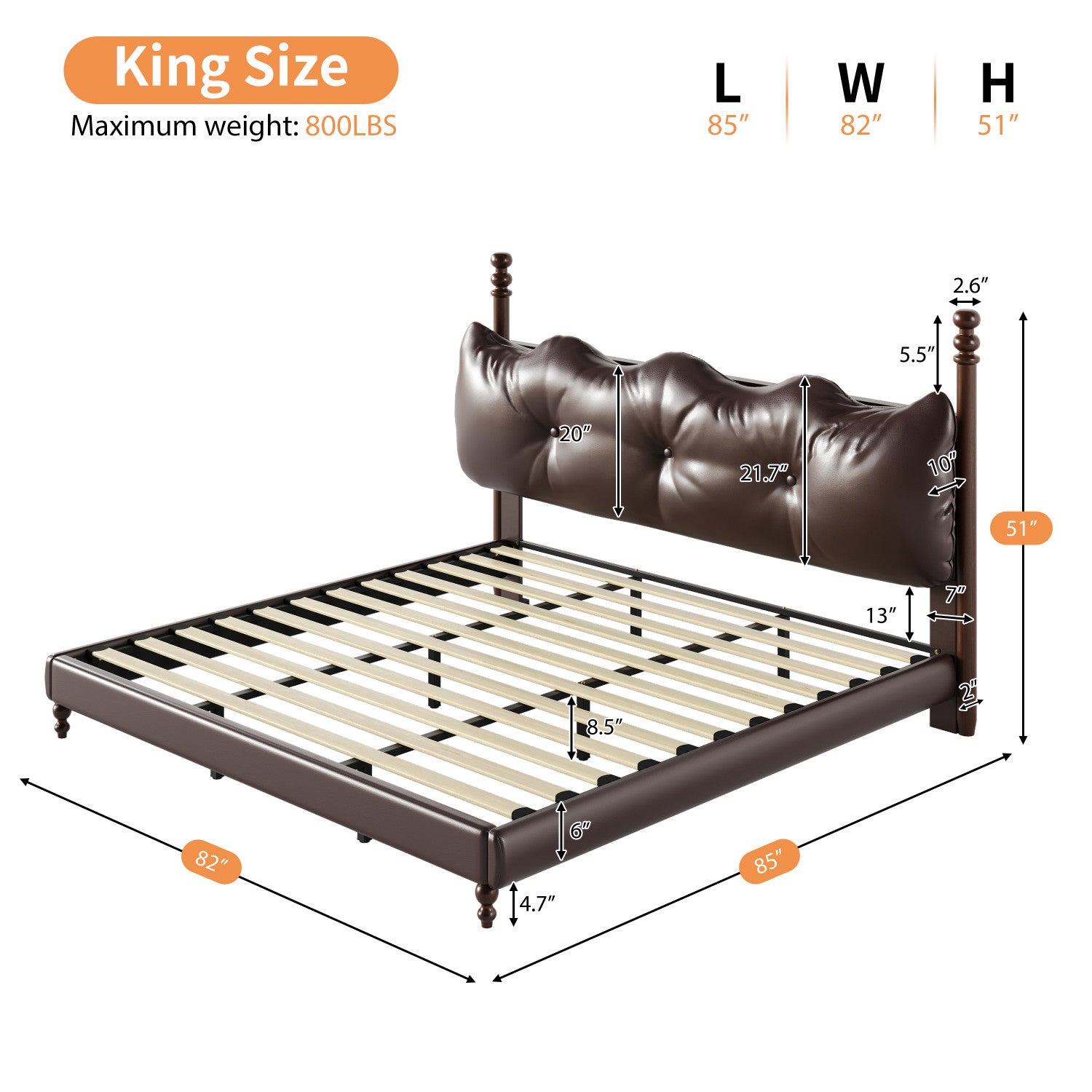 Cadre de lit plateforme en simili cuir Emma avec tete de lit, taill ...