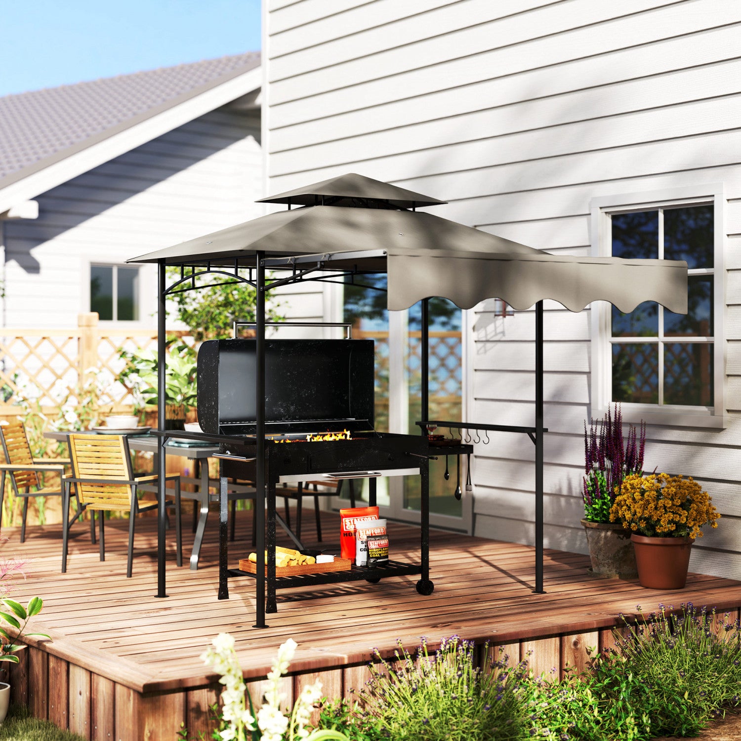 Outsunny Tonnelle De Barbecue 8' X 5', Tonnelle De Barbecue, Gris C ...