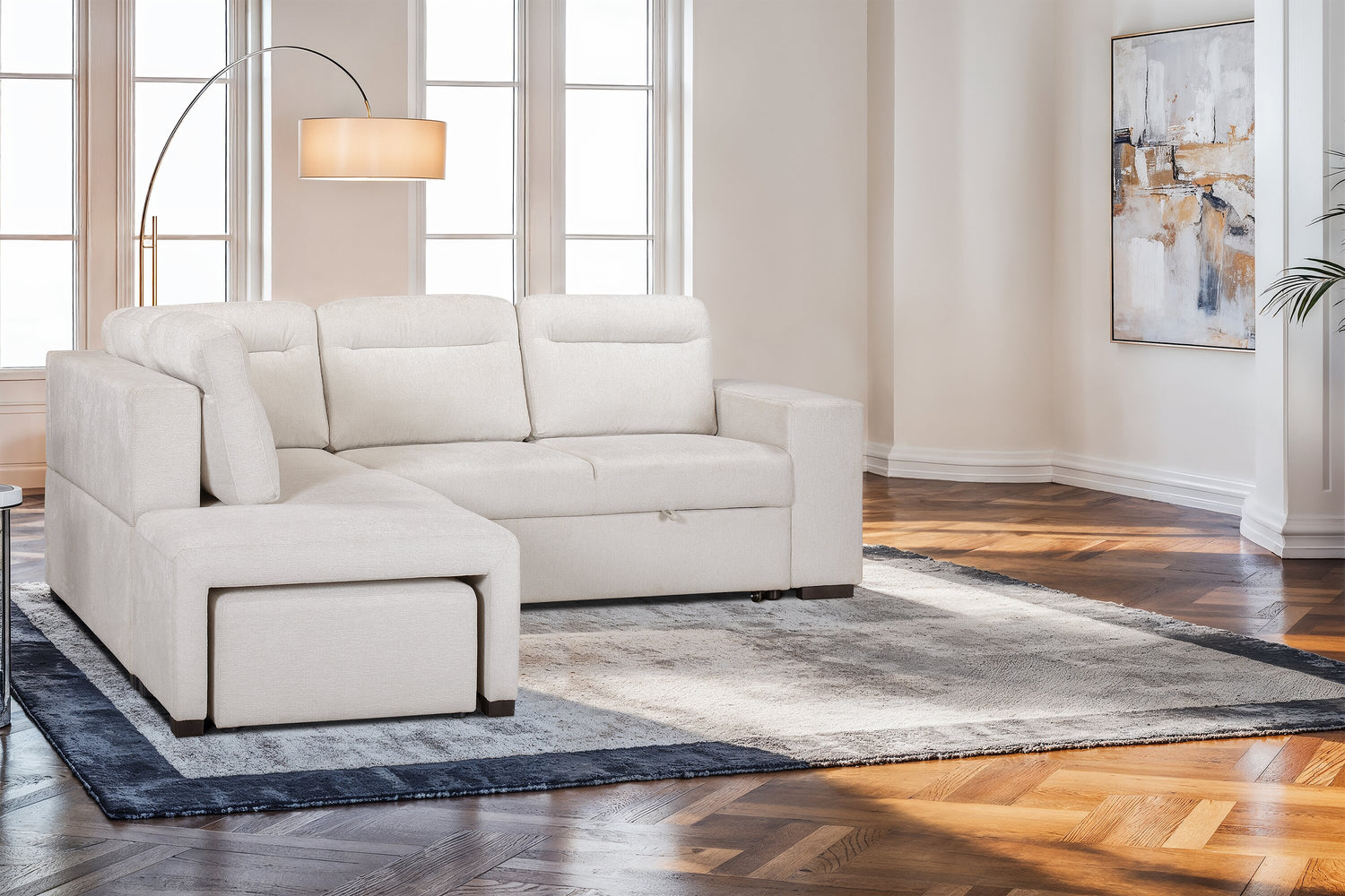 Sofa-lit sectionnel de gauche Coast 3 pièces en tissu blanc ivoire ...