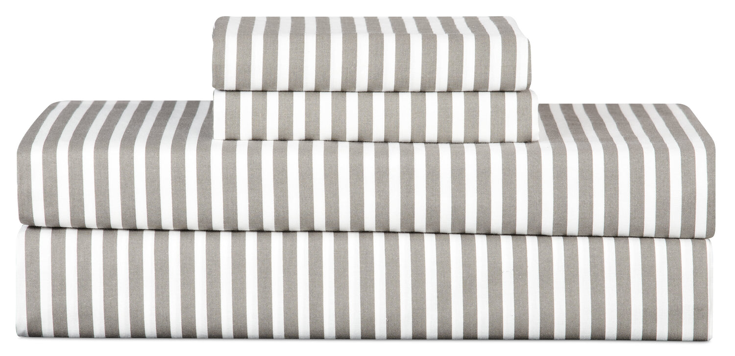 Ensemble de draps Striped de 4 pièces en coton pour grand lit - gri ...