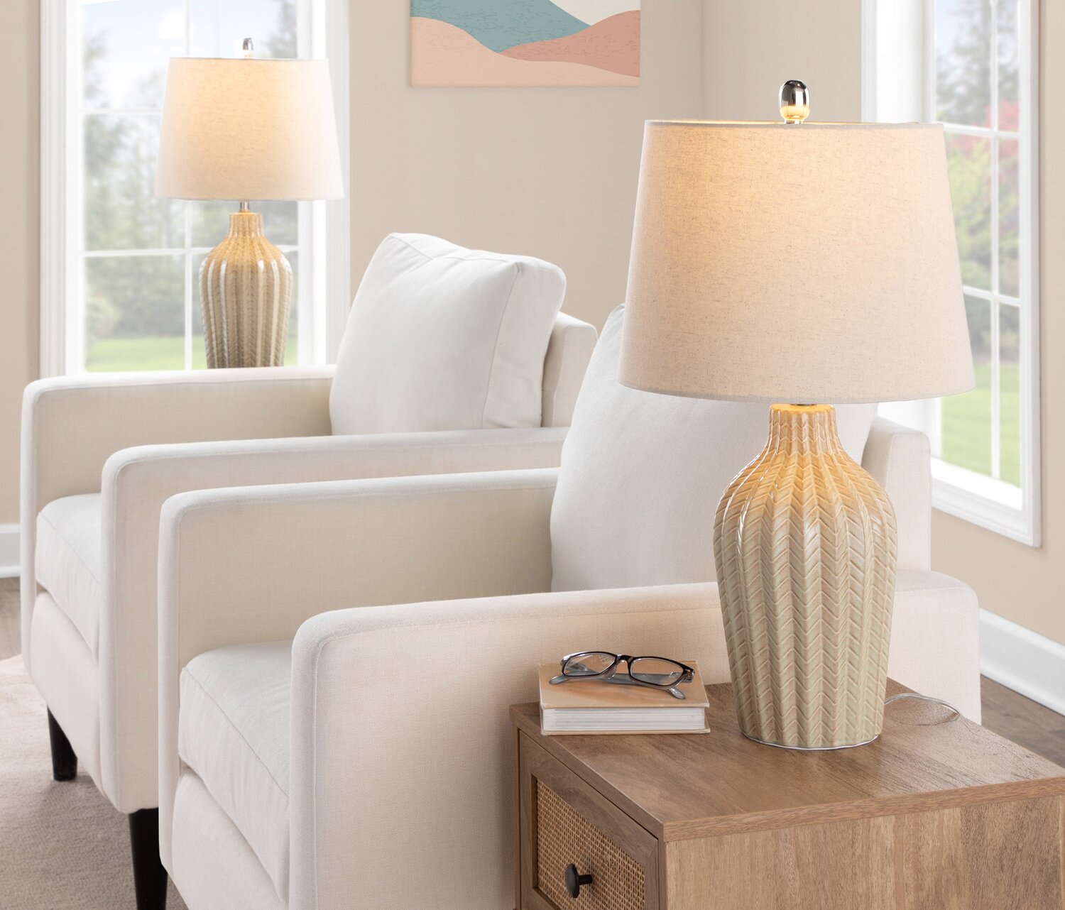 Lampe de table Willa de 23 po en céramique avec nickel poli et avec ...