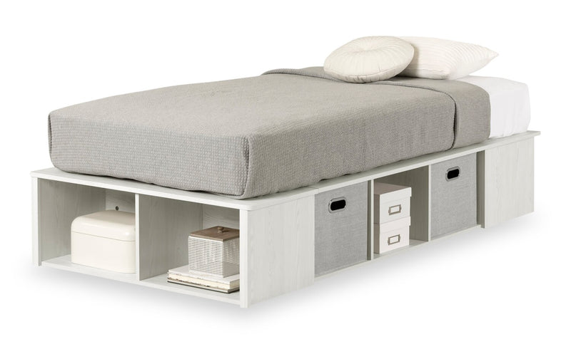 Lit plateforme Everley avec rangement et paniers intégrés, blanc ...