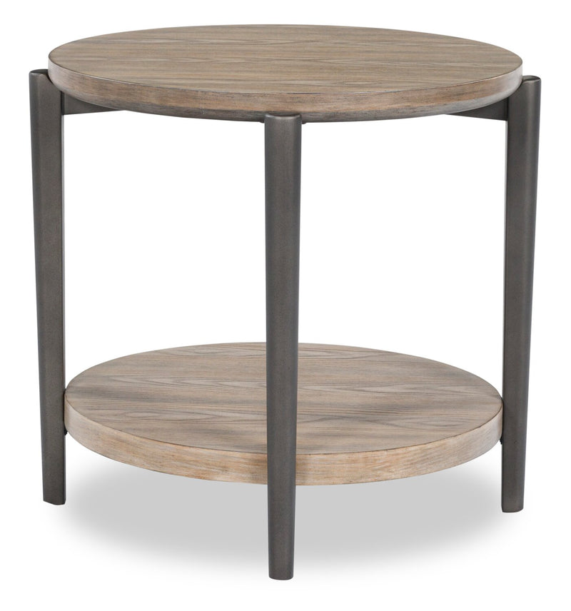 Table de bout ronde moderne Lloyd de 27 po avec tablette - gris-brun ...