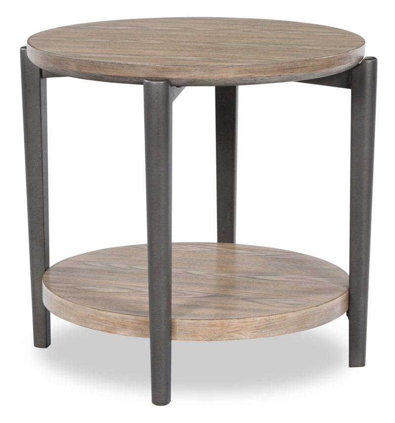 Table de bout ronde moderne Lloyd de 27 po avec tablette - gris-brun ...