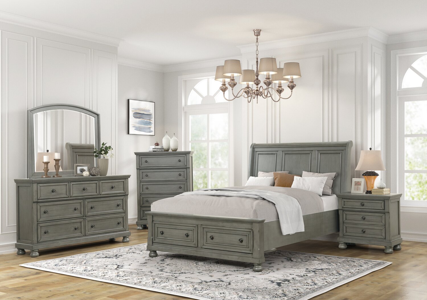 Lit plateforme de rangement Chelsea gris avec tête de lit et cadre ...