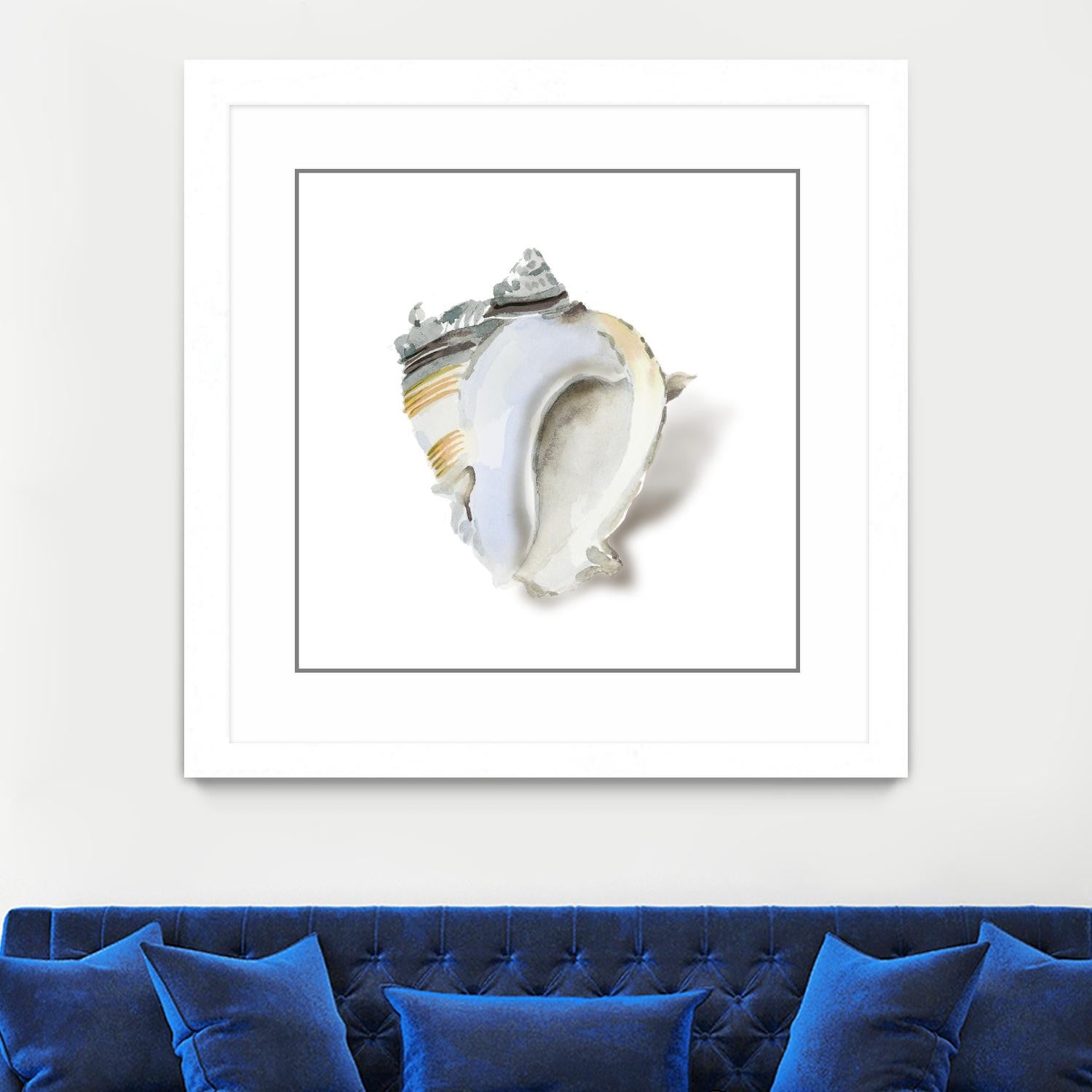 Œuvre d’art murale encadrée blanche et mate « Seafoam Shell » 36 x 36 ...