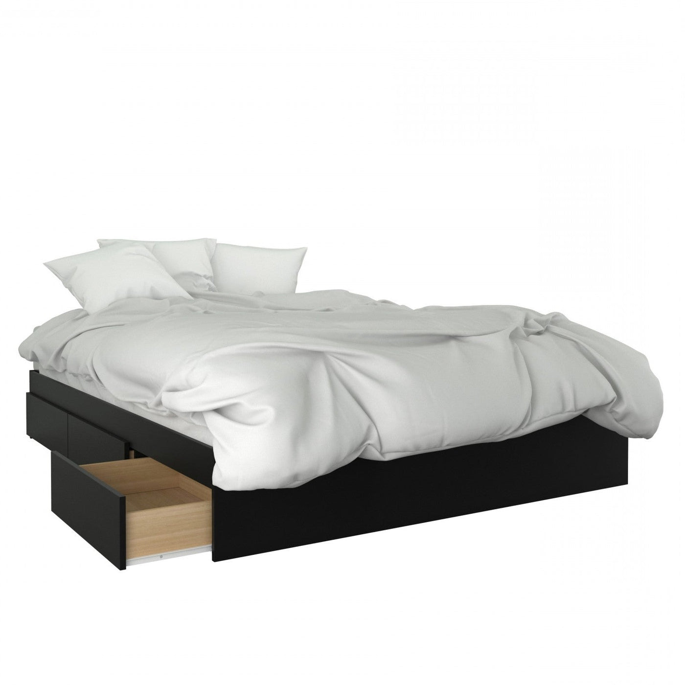 Grand lit plateforme Nordika avec rangement - noir | Brick