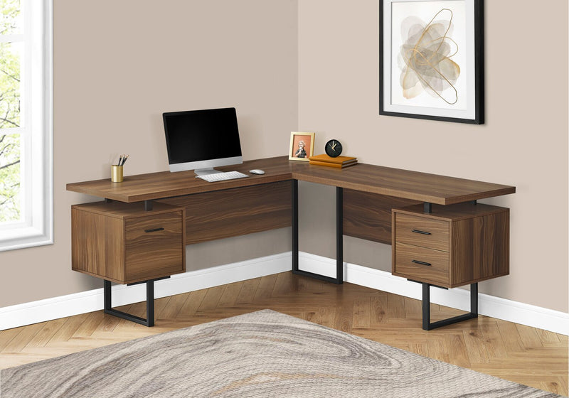 Bureau en coin en forme de L réversible Marnie de 71 po à 3 tiroirs ...