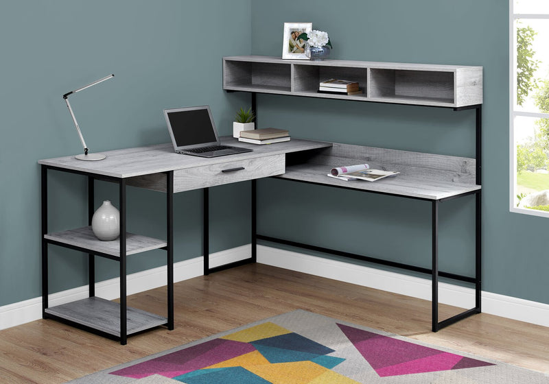Bureau en coin en forme de L Oaklee de 59 po avec crédence - gris - Brick