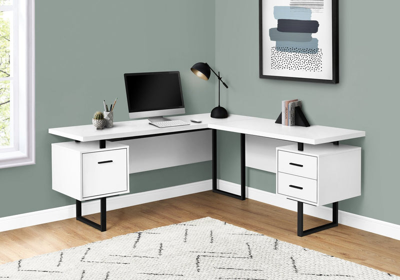 Bureau en coin en forme de L réversible Marnie de 71 po à 3 tiroirs ...