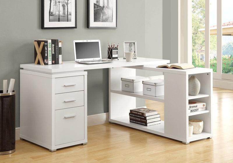 Bureau en coin en forme de L Rickey de 60 po à 3 tiroirs et tablett ...